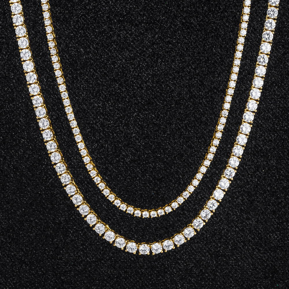 Round Cut Cubic Zirconia Tennis Chain Necklace Set in 14K Gold for Men(5MM 24''+3MM 22'')-KRKC ...