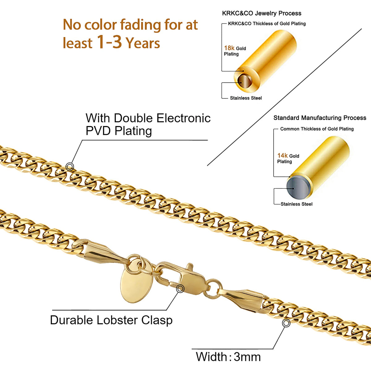 3mm Micro Cuban Link in 18K Gold Gold Chain For Men KRKC – krkc&co