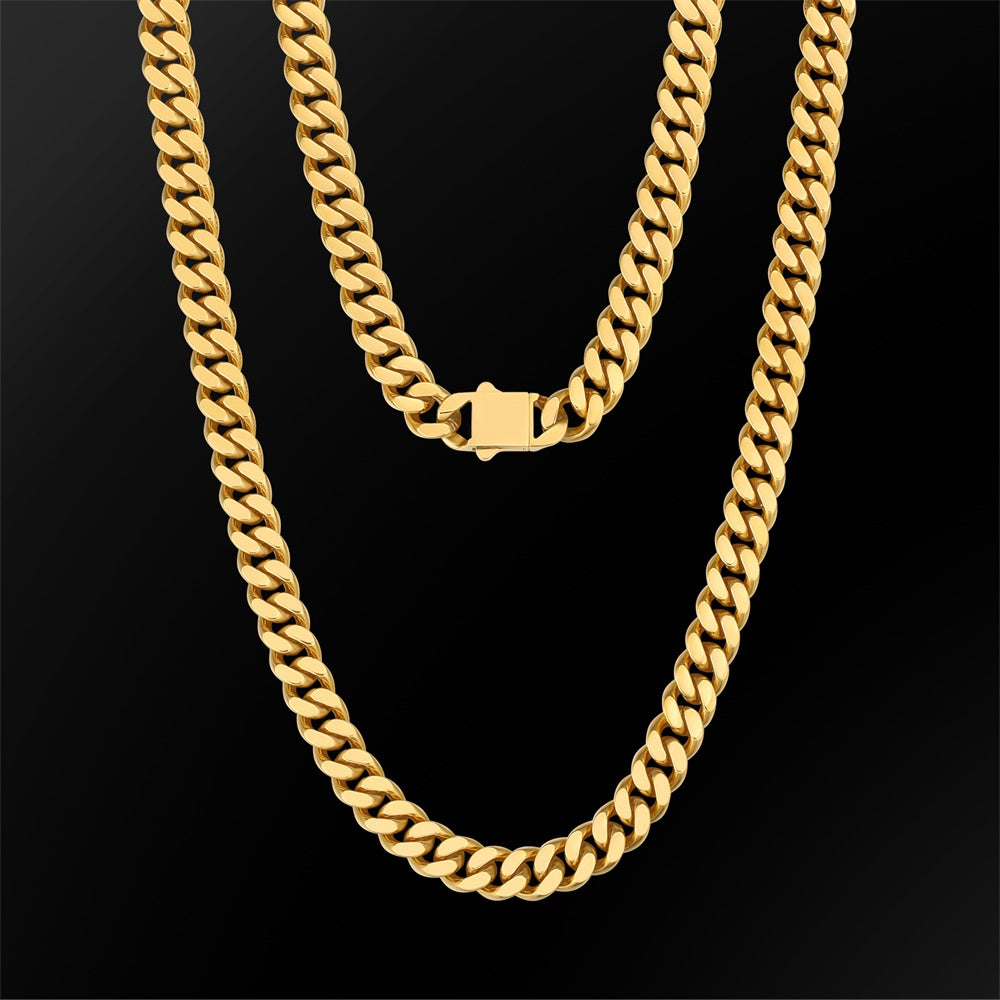8mm/12mm/14mm Miami Cuban Link Chain with Push Button Clasp in 18K Gol ...