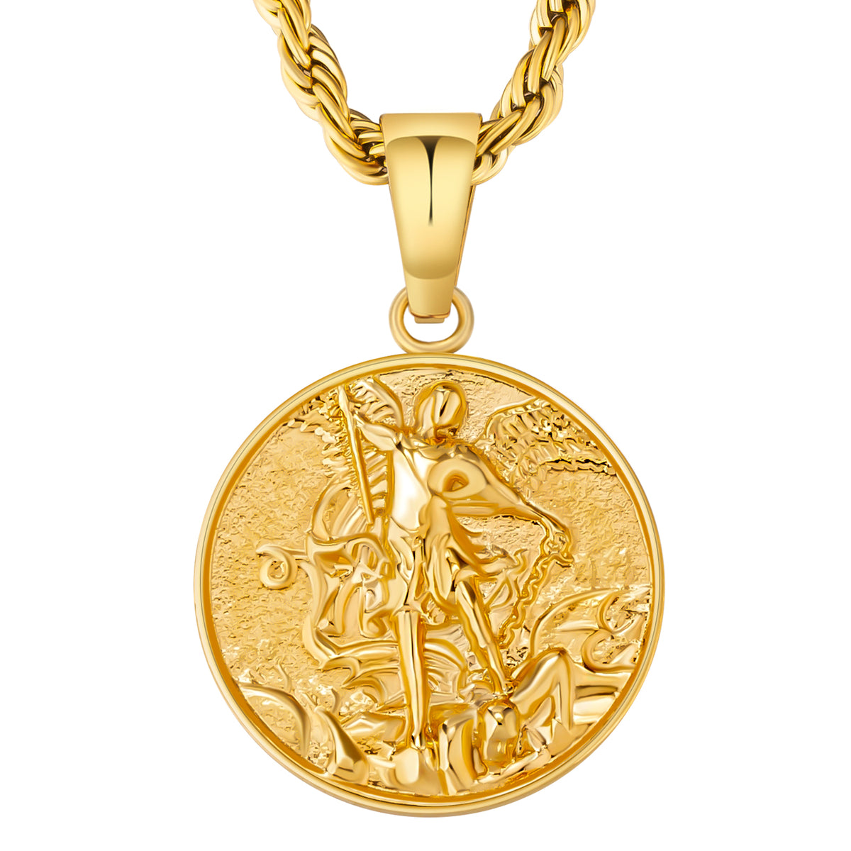 Gold Angle Coin Pendant Necklace with Rope Chain for Men – krkc&co