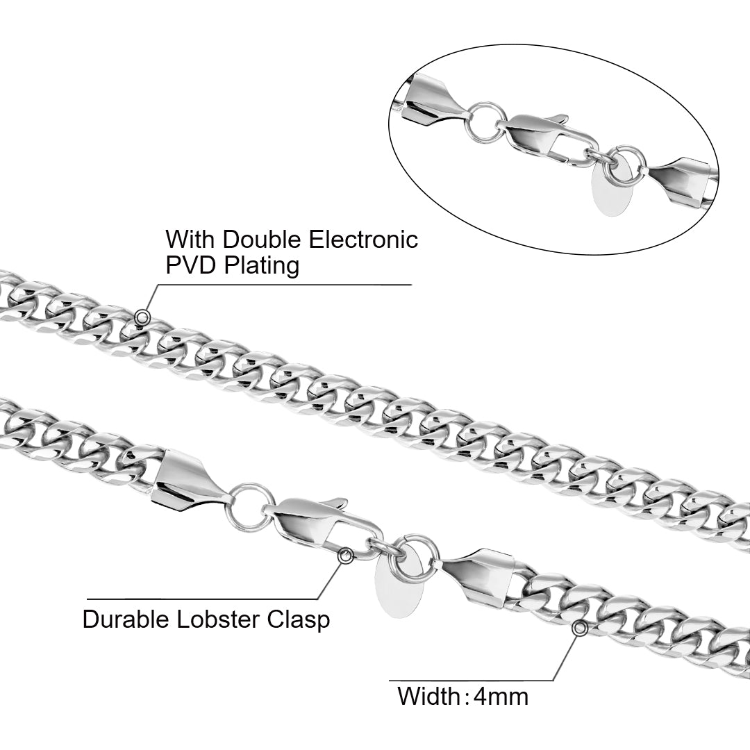 4mm Cuban Link Chain in White Gold for Men's Necklace KRKC – krkc&co