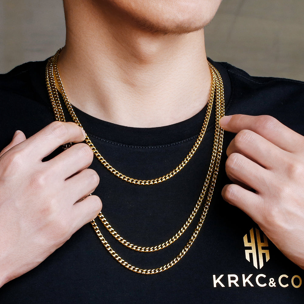 4mm Miami Cuban Link Chain with Lobster Clasp in 18K Gold / White Gold ...