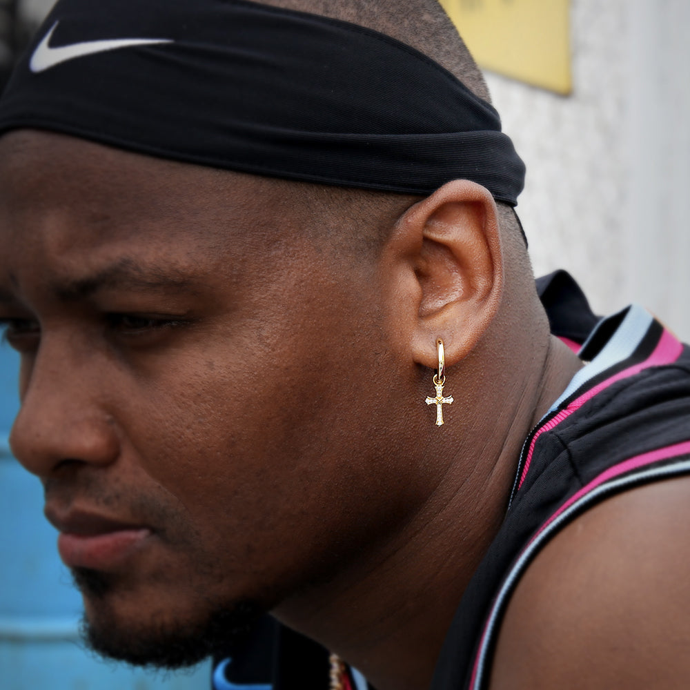 Diamond Dangle Cross Earrings for Men in 14K gold for Men - KRKC – krkc&co