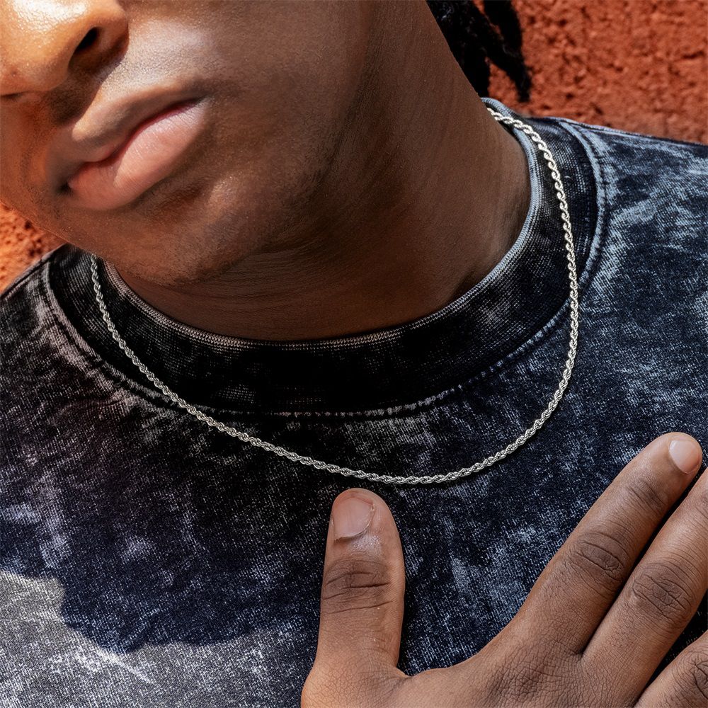 3mm Stainless Steel Rope Chain in White Gold for Men- KRKC&CO – krkc&co