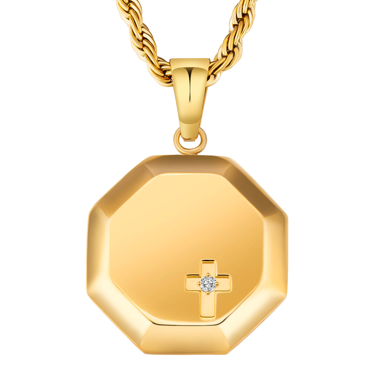 Hexagon Cross Gold Coin Pendant Necklace with Rope Chain for Men – krkc&co